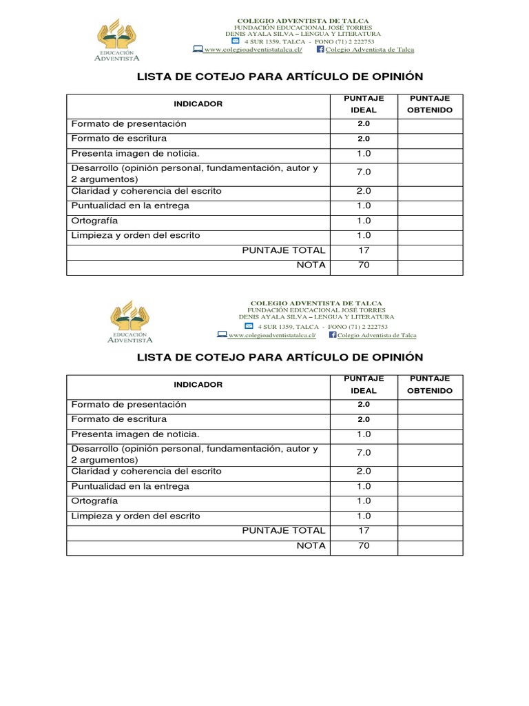 Lista de Cotejo para Artículo de Opinión | PDF | Lingüística | Escritura