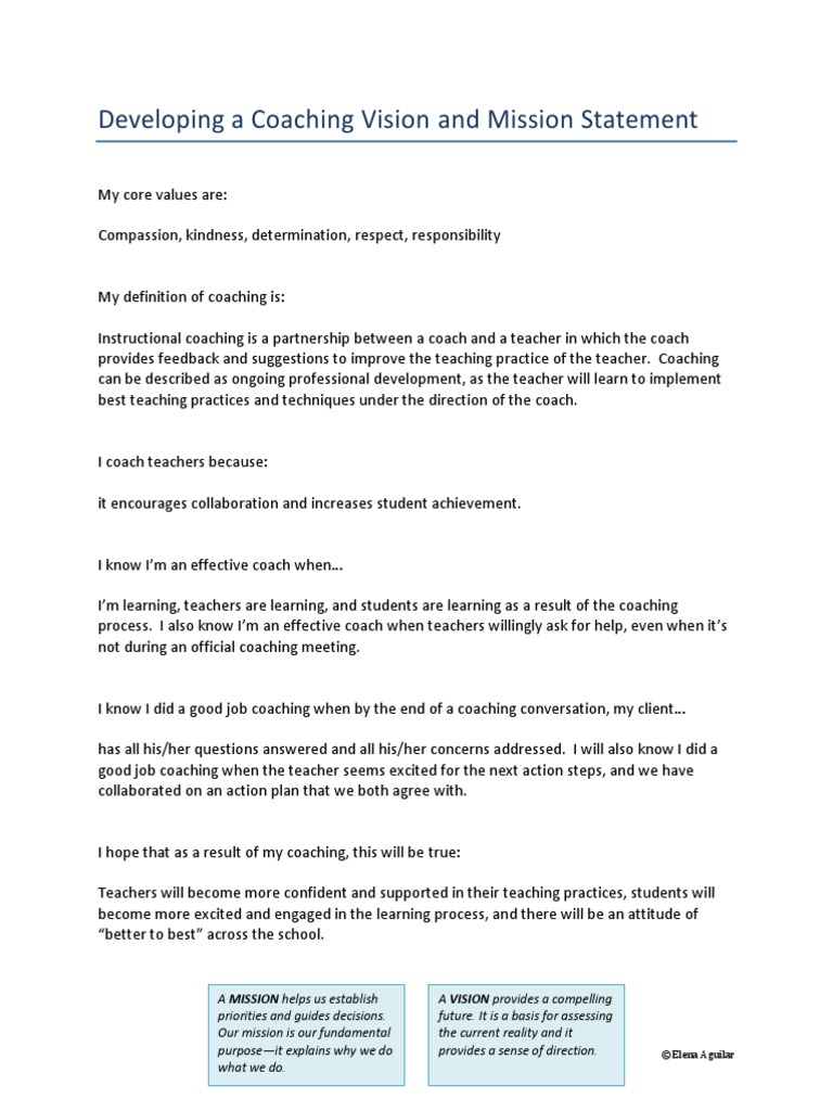coaching vision and mission statement