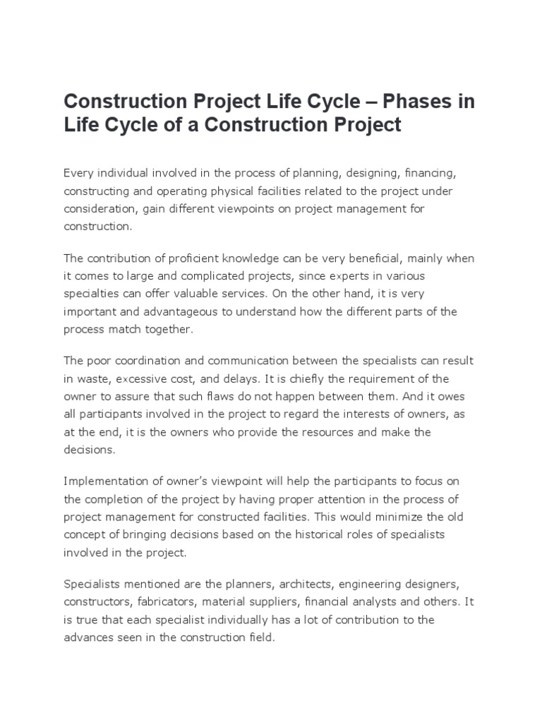 Construction Project Life Cycle Phases | PDF | Project Management ...