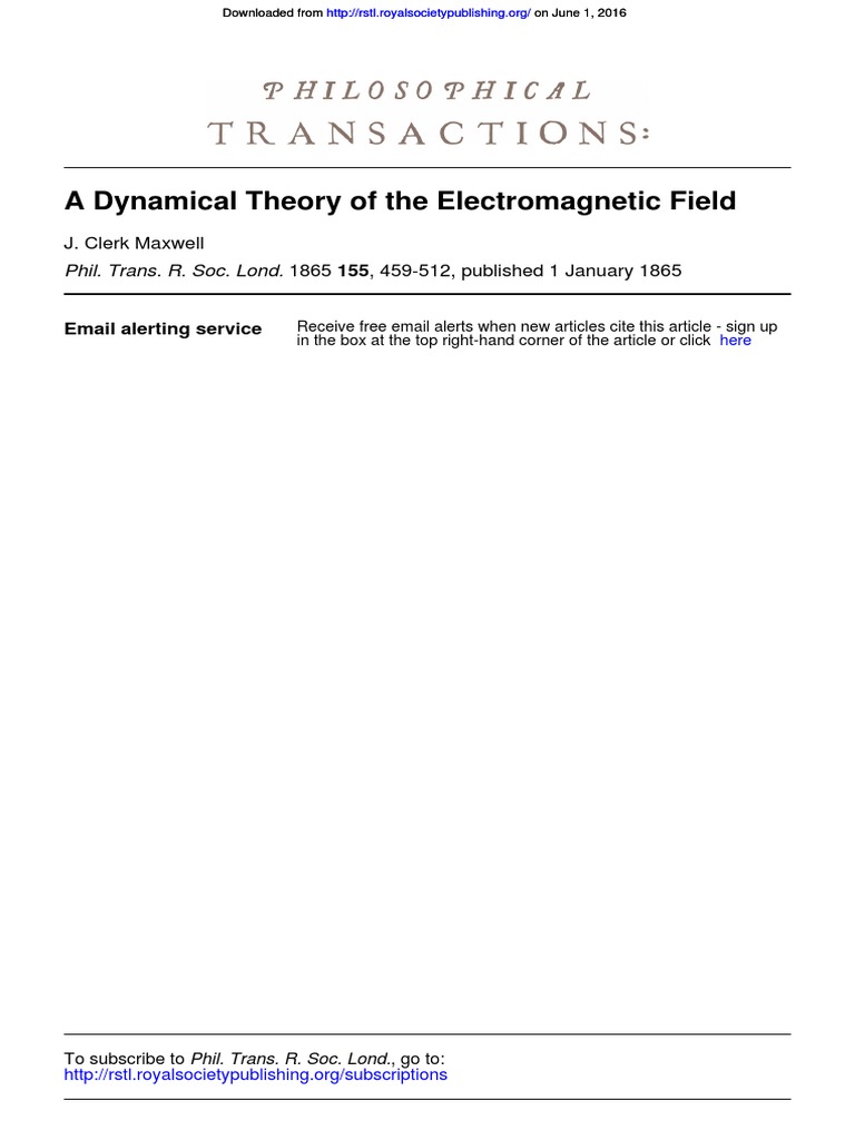 J.C.maxwell (1864) - A Dynamical Theory of The Electromagnetic Field ...