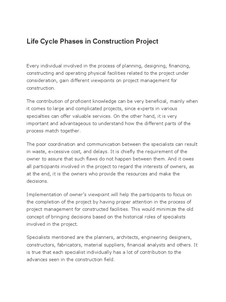 Life Cycle Phases in Construction Project | PDF | Project Management ...