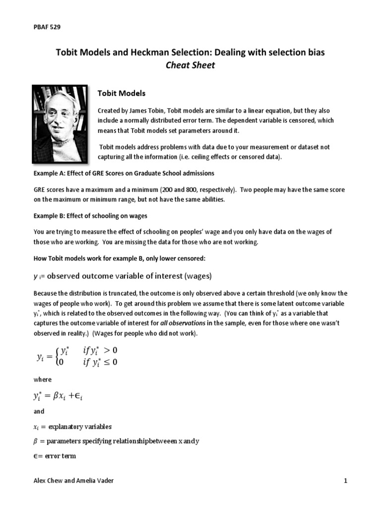 Tobit & Heckman Models Cheat Sheet | PDF | Estimator | Ordinary Least Squares