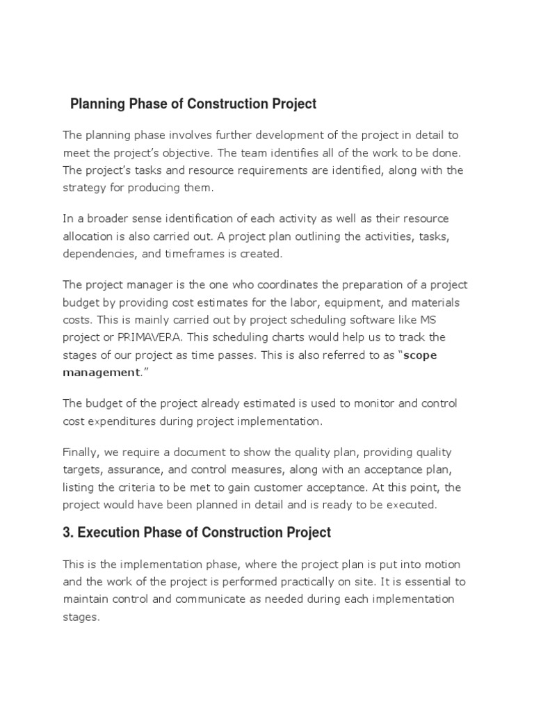 Planning Phase of Construction Project | PDF | Project Management ...