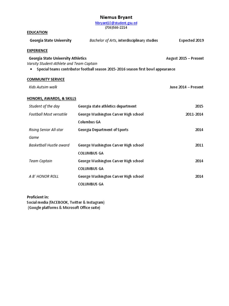 Niemus Bryant Resume | PDF