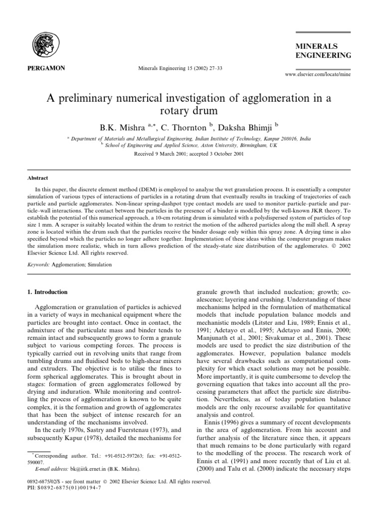 Agglomeration in Rotary Drums: DEM Study | PDF | Rotation Around A ...