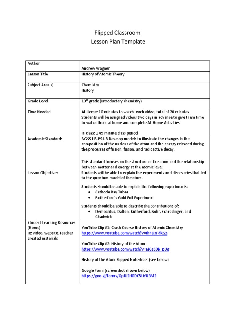 Flipped Classroom Lesson Plan Template | PDF | Atoms | Niels Bohr Flipped Classroom Lesson Plan Template | PDF | Atoms | Niels Bohr