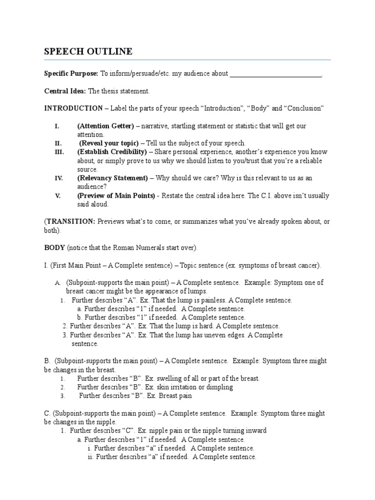 Speech Outline Template | Download Free PDF | Nipple | Breast Cancer