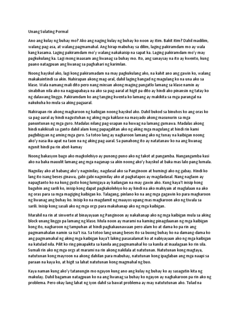 Unang Sulating Pormal | PDF