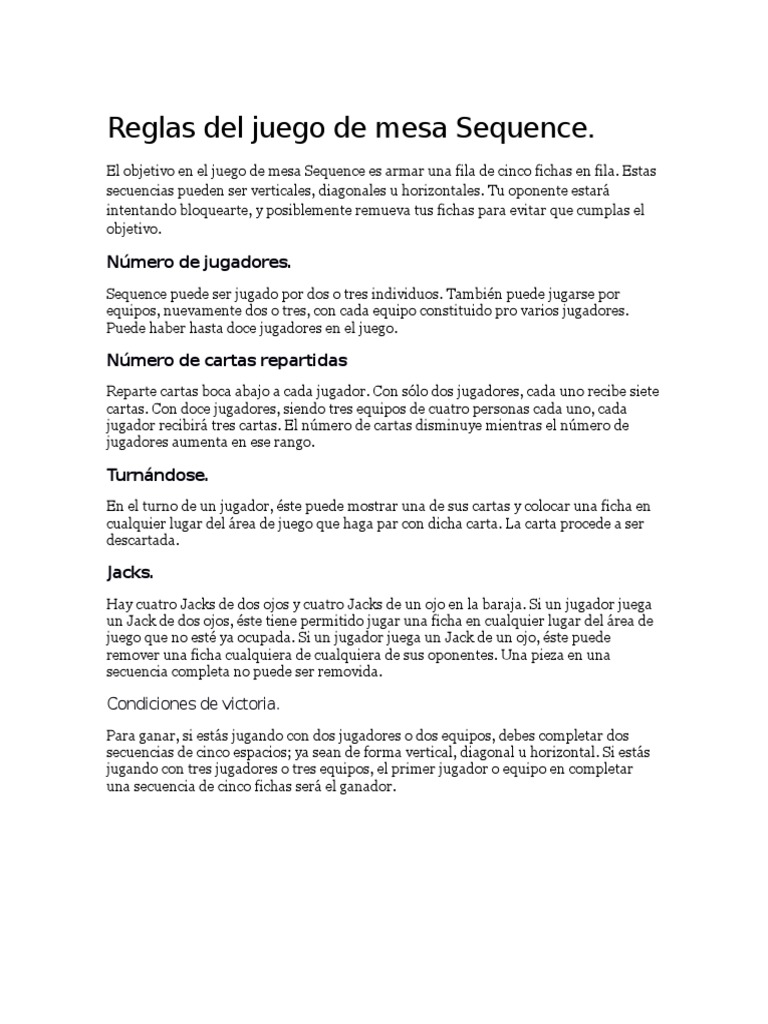 Reglas Del Juego de Mesa Sequence | PDF | Juego de azar | Juegos de mesa