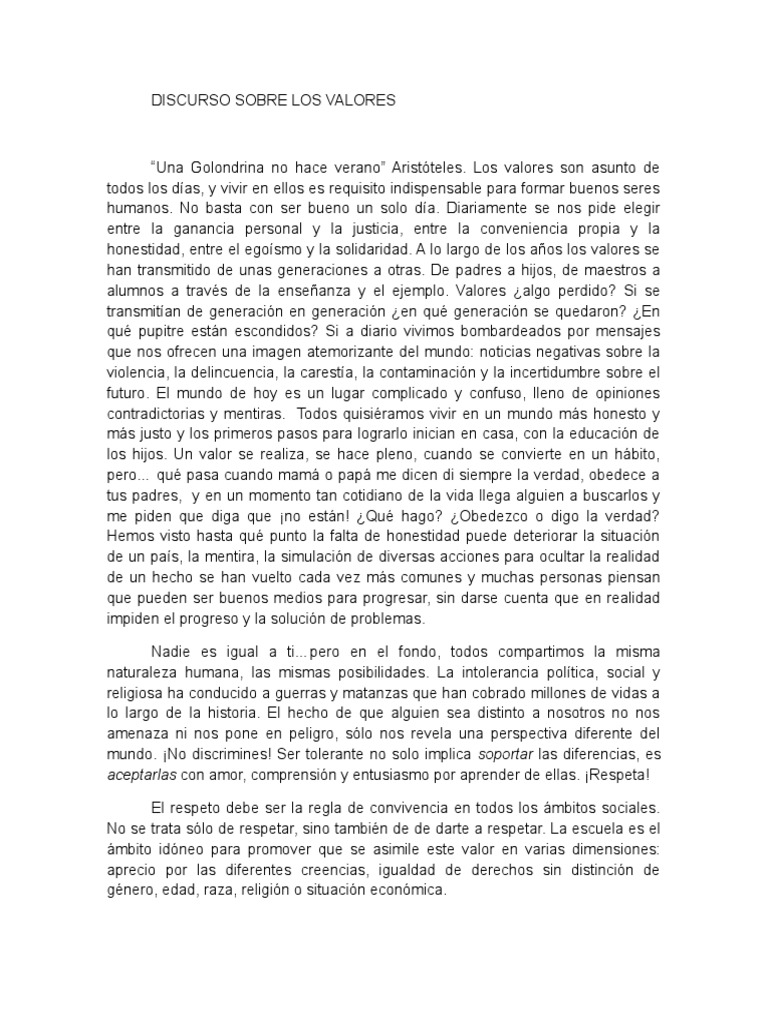 Discurso Sobre Valores | PDF | Verdad | Science