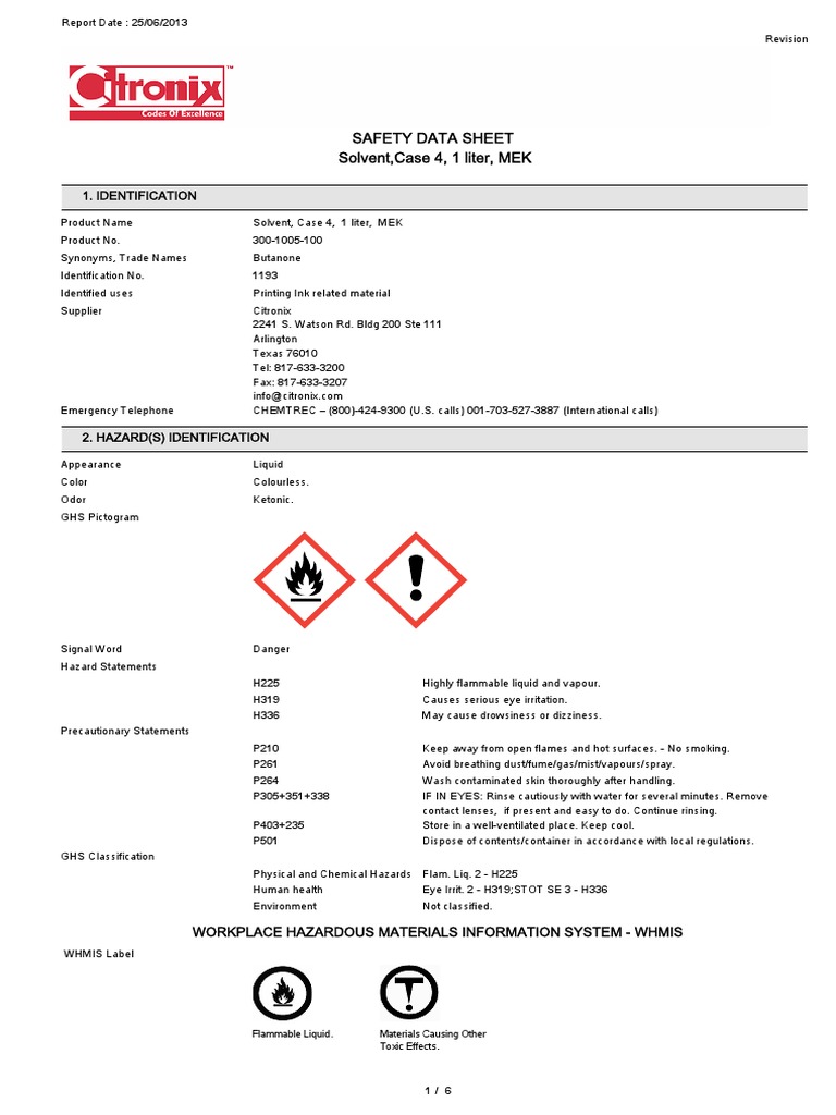 300-1005-100 Solvent, Case 4, 1 Liter, MEK-United States - SOLUCION ...