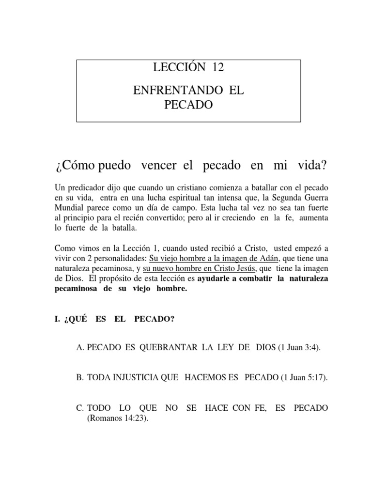16 Lecciones El Discipulado Biblico Leccion12 Enfrentando El Pecado | PDF | Pecado | Diablo