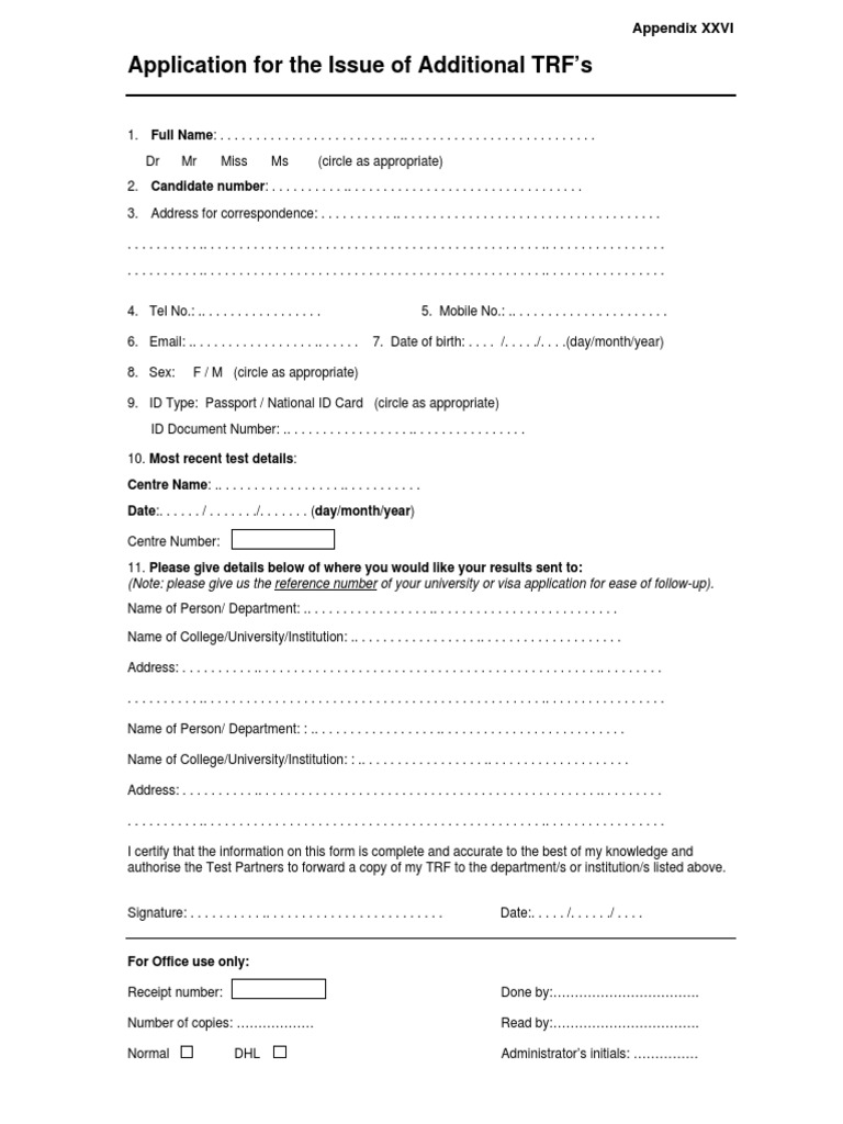 Additional TRF Request Form VN 20110725 PDF | PDF | Identity Document | Government