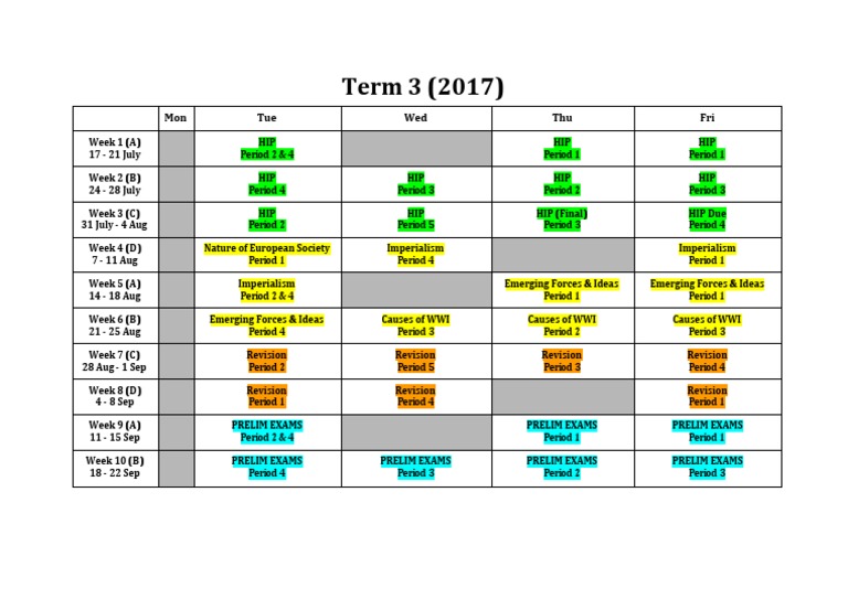 Term 3 2017 Weekly Class Schedule | PDF