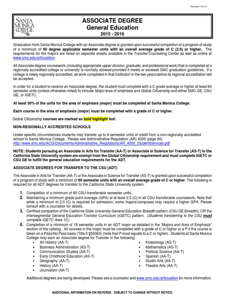 Associate Degree General Education: WWW - Smc.edu/articulation | PDF ...