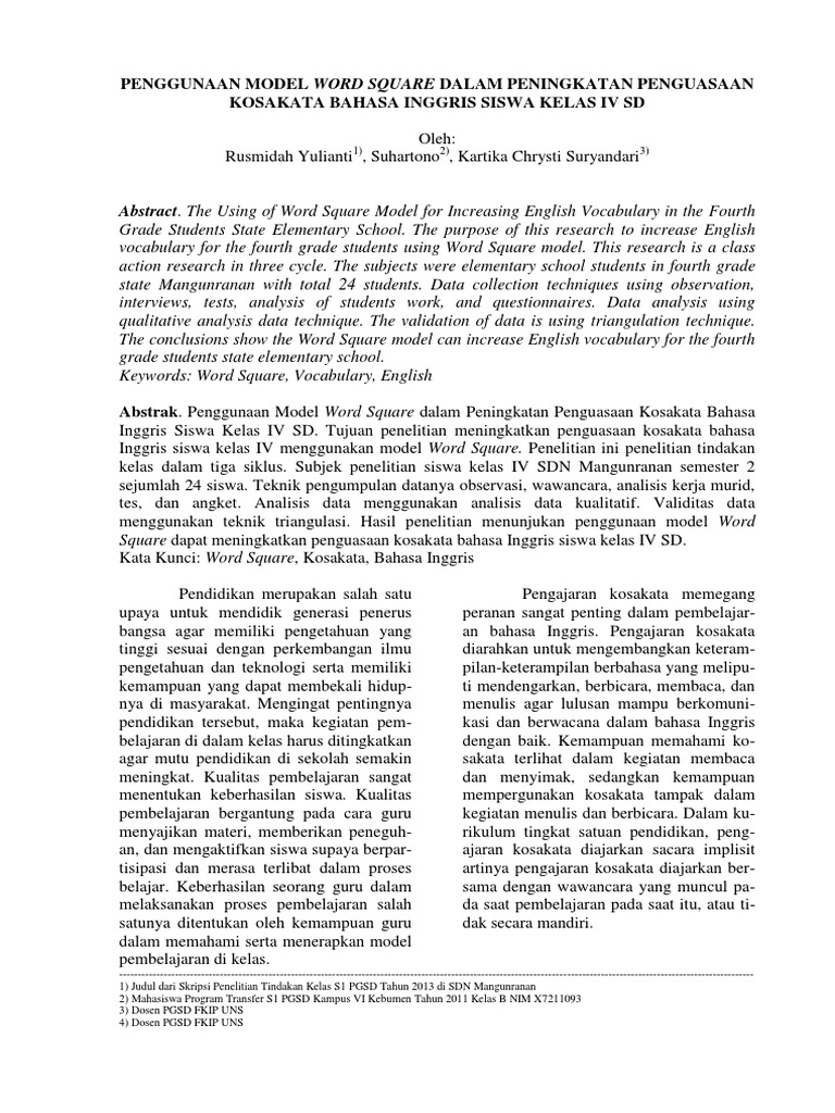 Penggunaan Model Word Square Dalam Peningkatan Penguasaan Kosakata ...