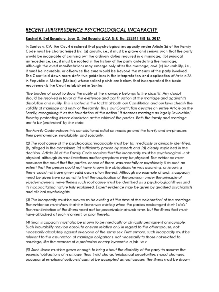Psychological Incapacity | PDF | Marriage | Evidence (Law)