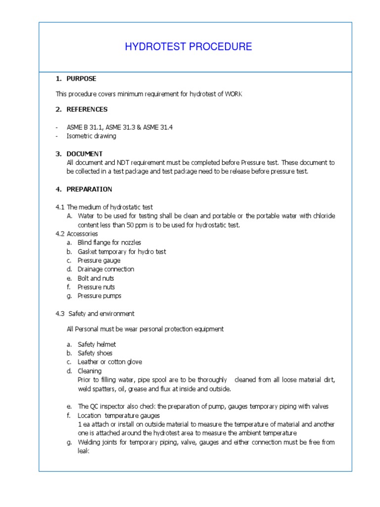 Hydrotest Procedure | Pipe (Fluid Conveyance) | Building Engineering