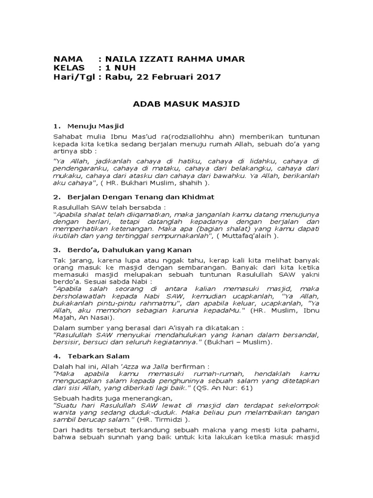 Adab Masuk Masjid | PDF
