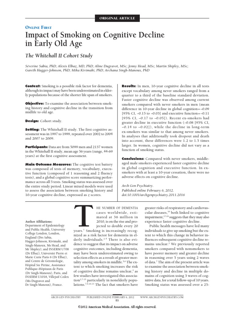 Impact of Smoking On Cognitive Decline in Early Old Age: The Whitehall ...