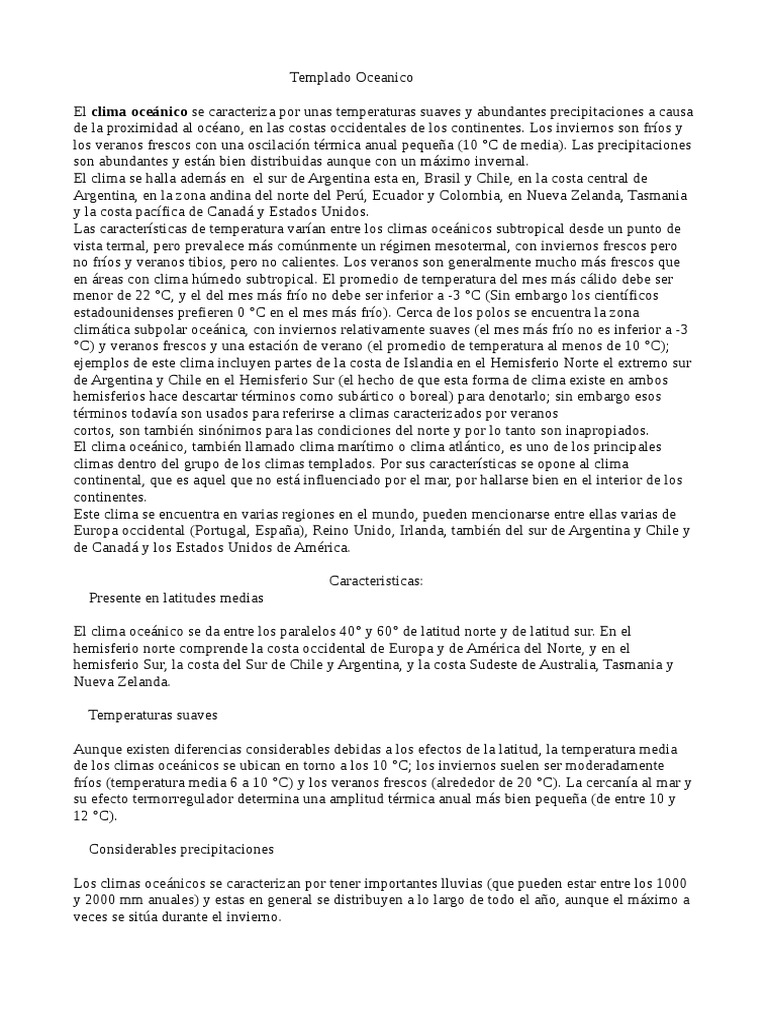 Clima Templado Oceanico | PDF | Clima oceánico | Ciencias de la Tierra