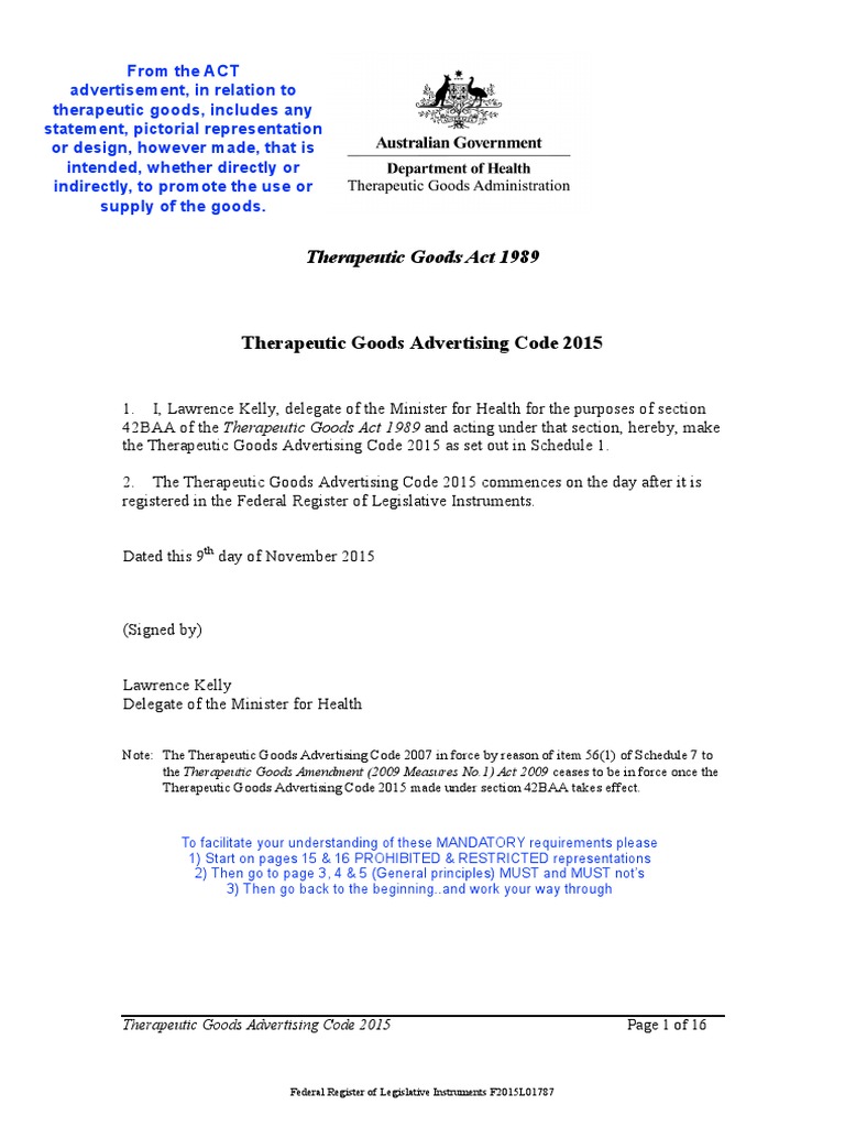 ANNOTATED 2015 Advertising Code | PDF | Health Sciences | Medicine