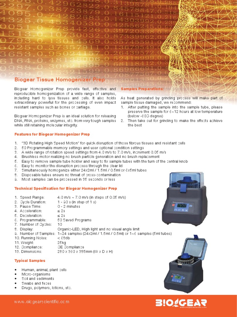 Biogear Tissue Homogenizer Prep: Samples Preparations | Download Free ...
