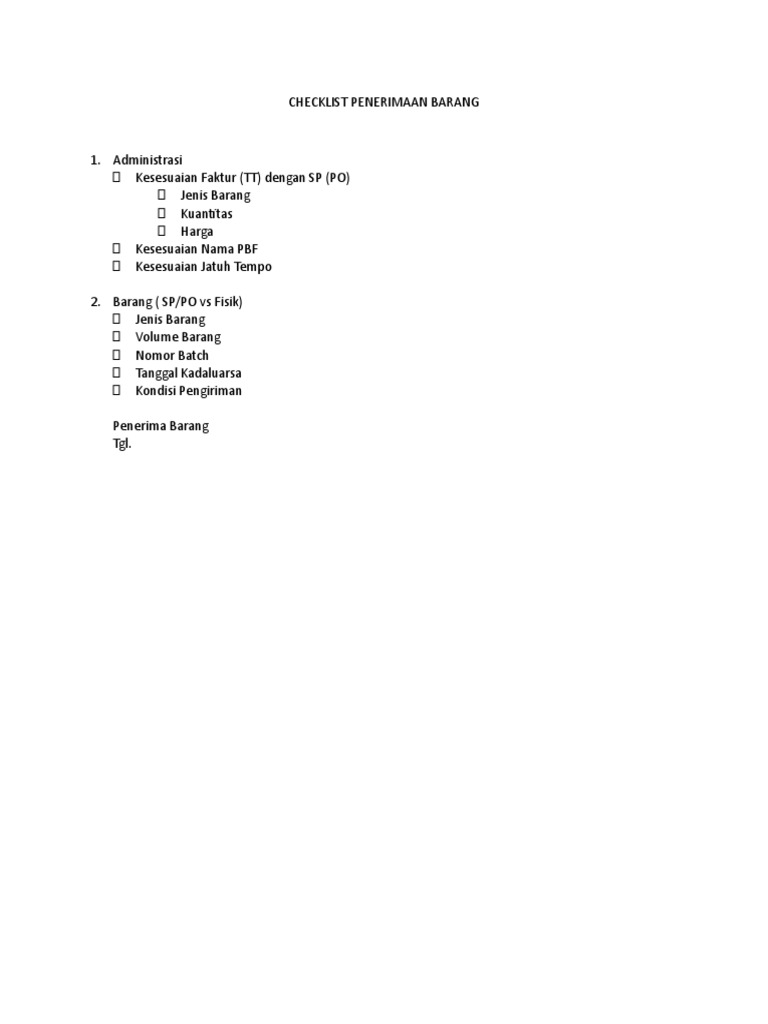 Checklist Penerimaan Barang | PDF