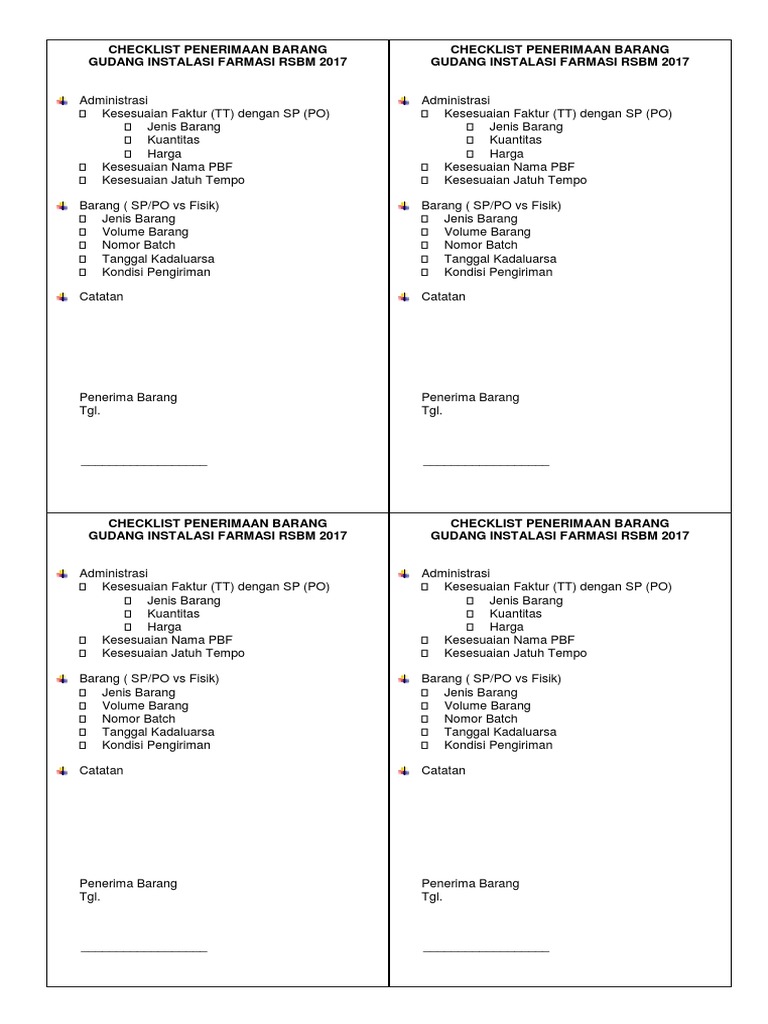 Formulie Checklist Penerimaan Barang | PDF