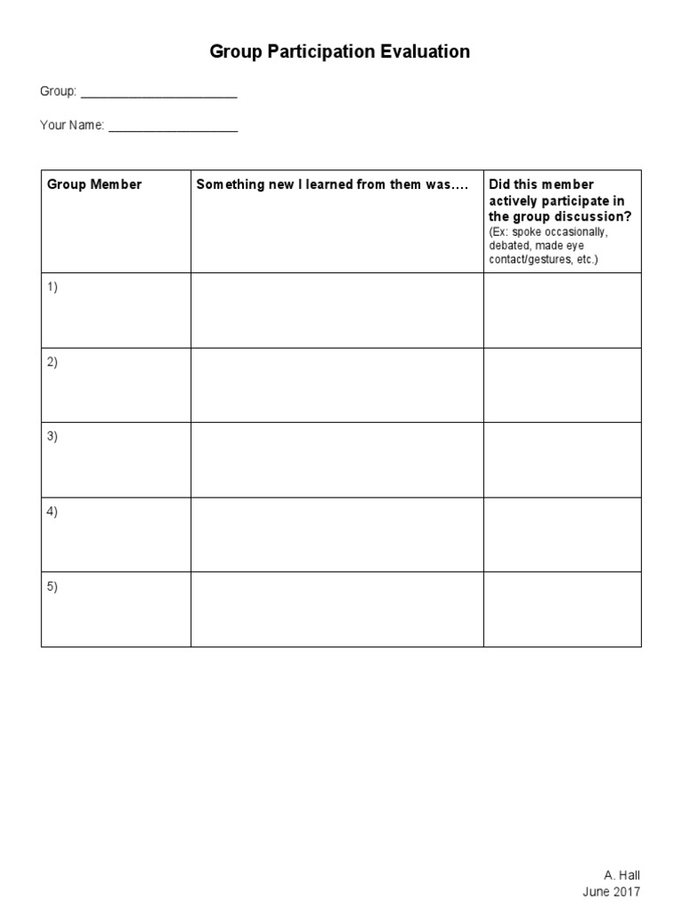 Group Participation Evaluation | PDF