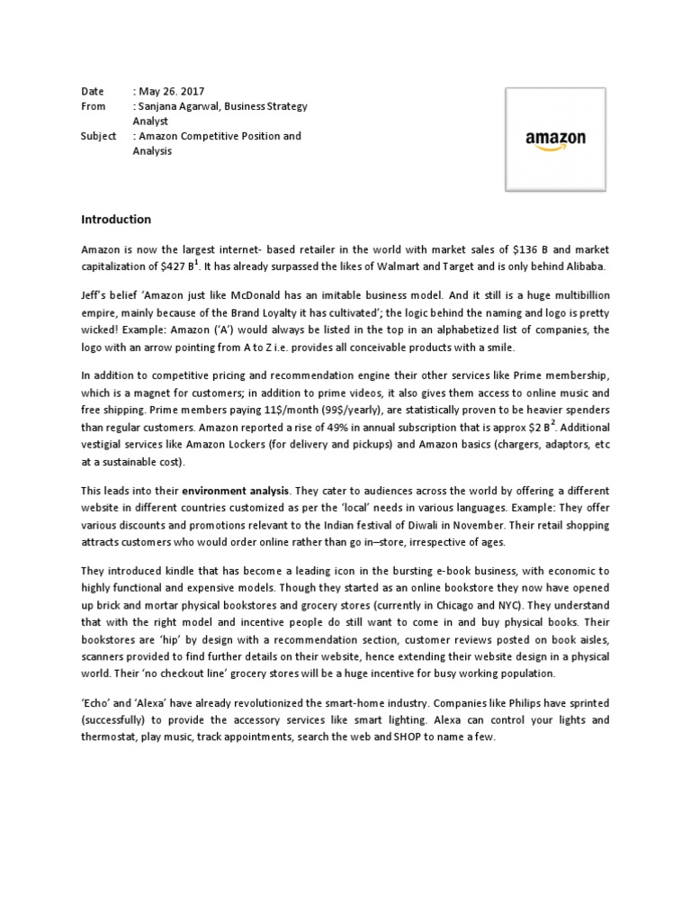 Amazon Strategic Analysis PDF | PDF | Amazon.Com | Retail