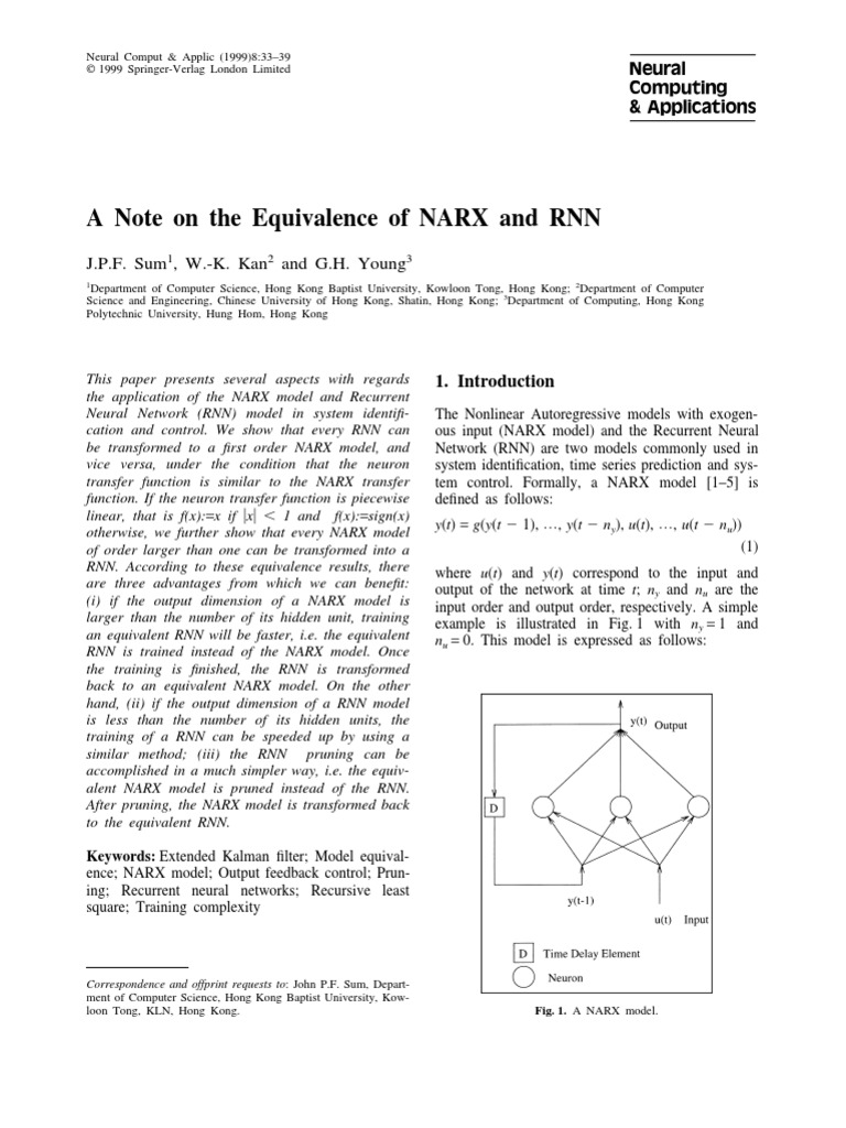 A Note On The Equivalence of NARX and RNN | PDF | Artificial Neural ...