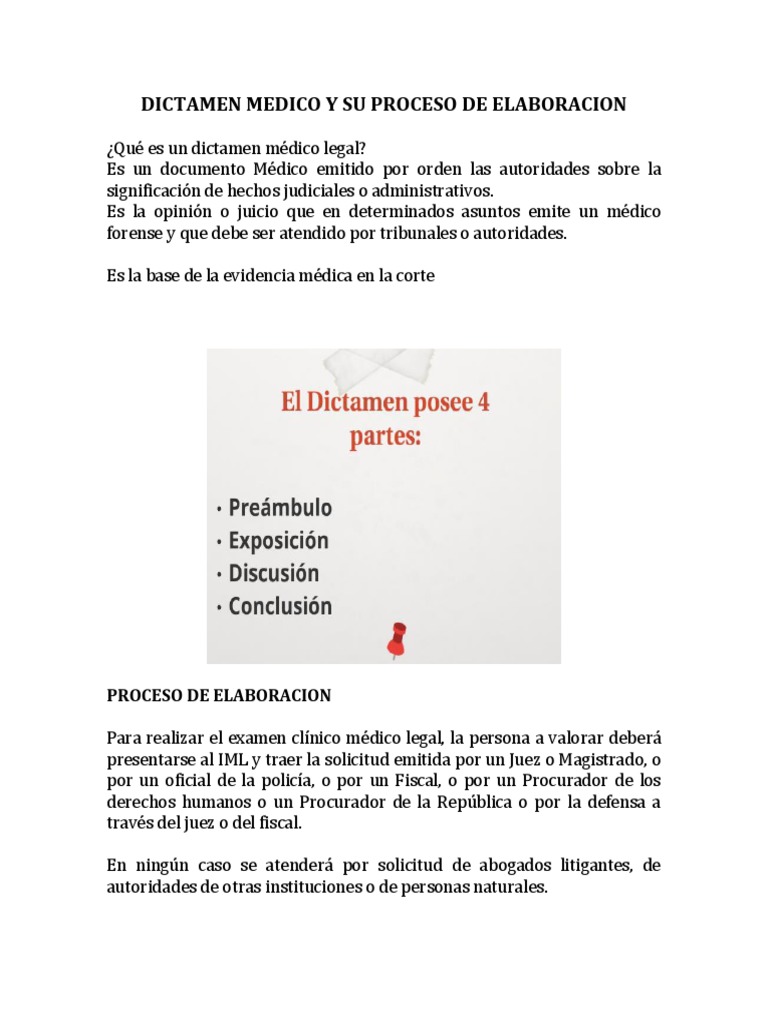 Dictamen Medico y Su Proceso de Elaboracion | PDF | Jurisprudencia médica | Medicina
