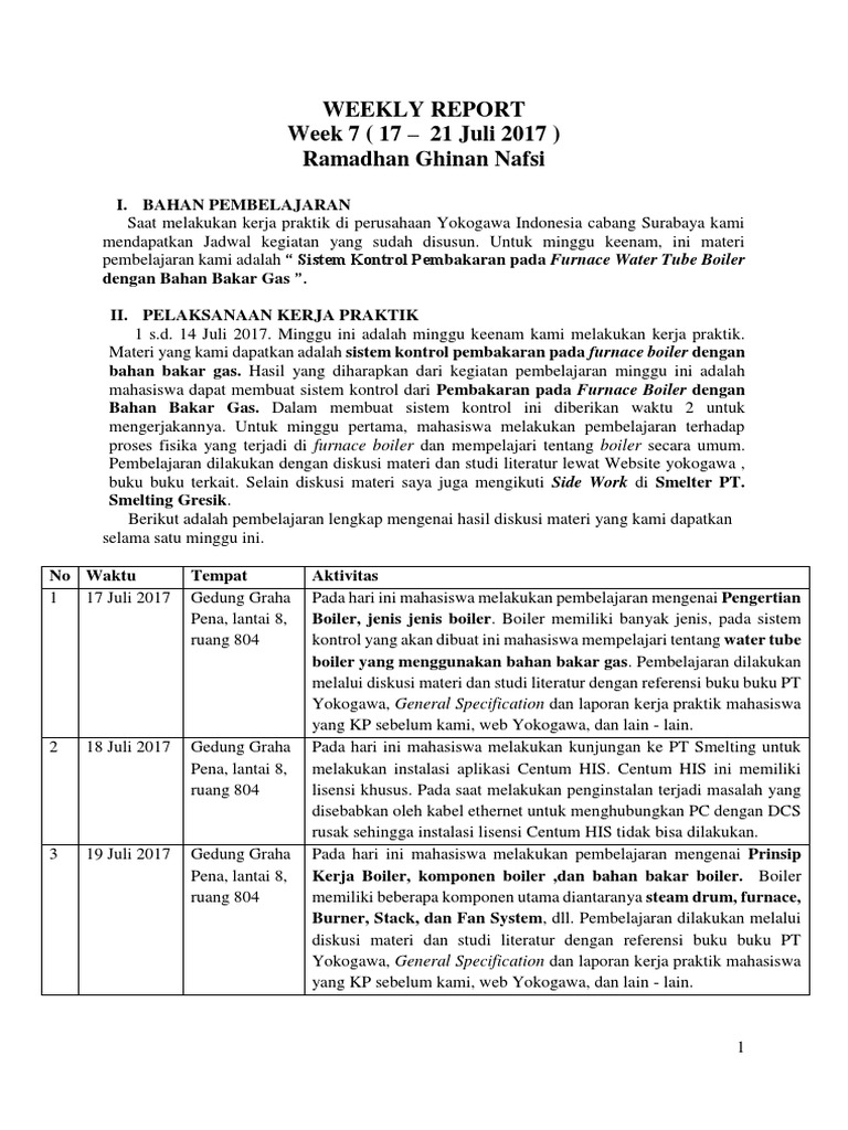 Weekly Report When You Apprenticeship at Yokogawa Indonesia | PDF ...