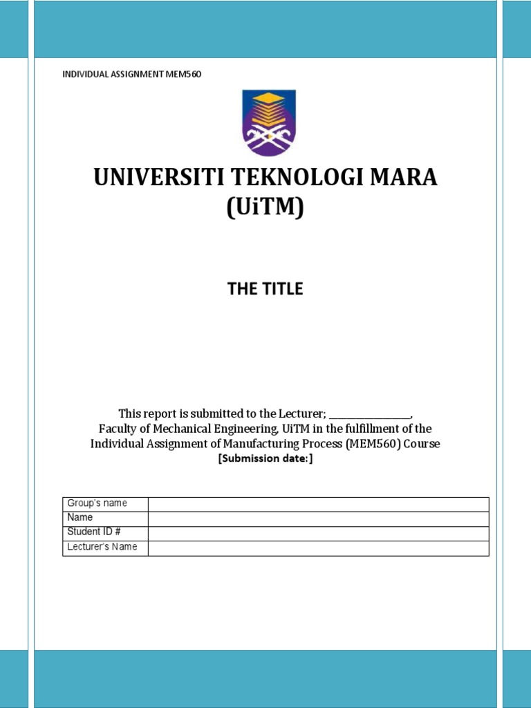 UiTM Individual Assignment Cover Page | PDF