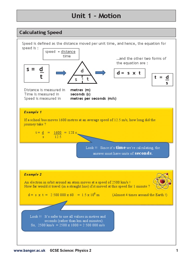 Unit 1 - Motion: Calculating Speed | PDF | Electrical Resistance And ...