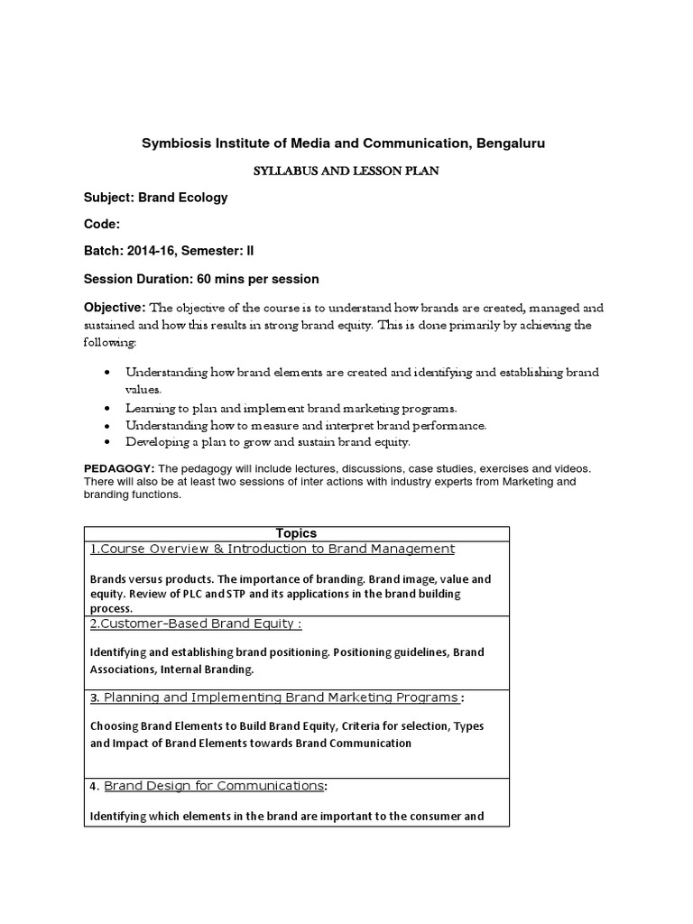 Brand Ecology Syllabus | PDF | Brand | Marketing Communications