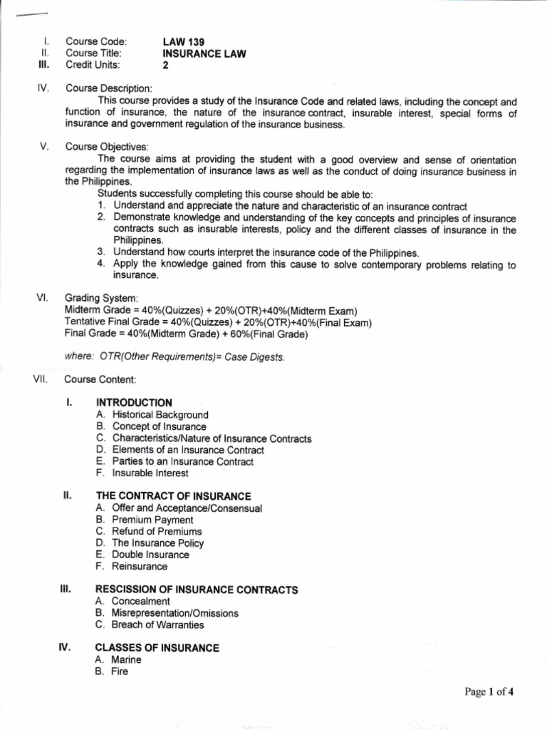 Insurance Course Outline | PDF | Insurance | Insurance Policy