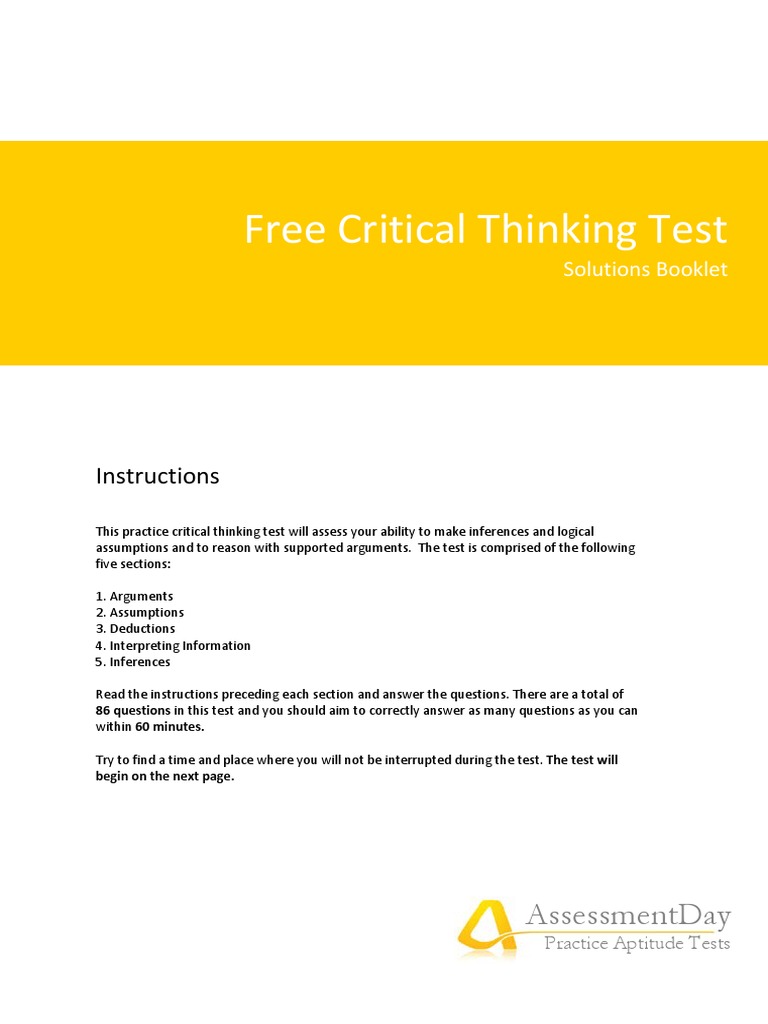 Free Critical Thinking Test Questions | PDF | Argument | Inference