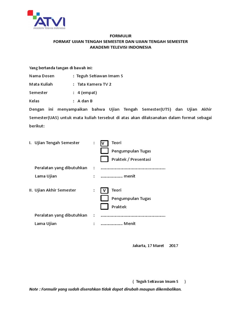 Formulir Format Uts Dan Uas | PDF