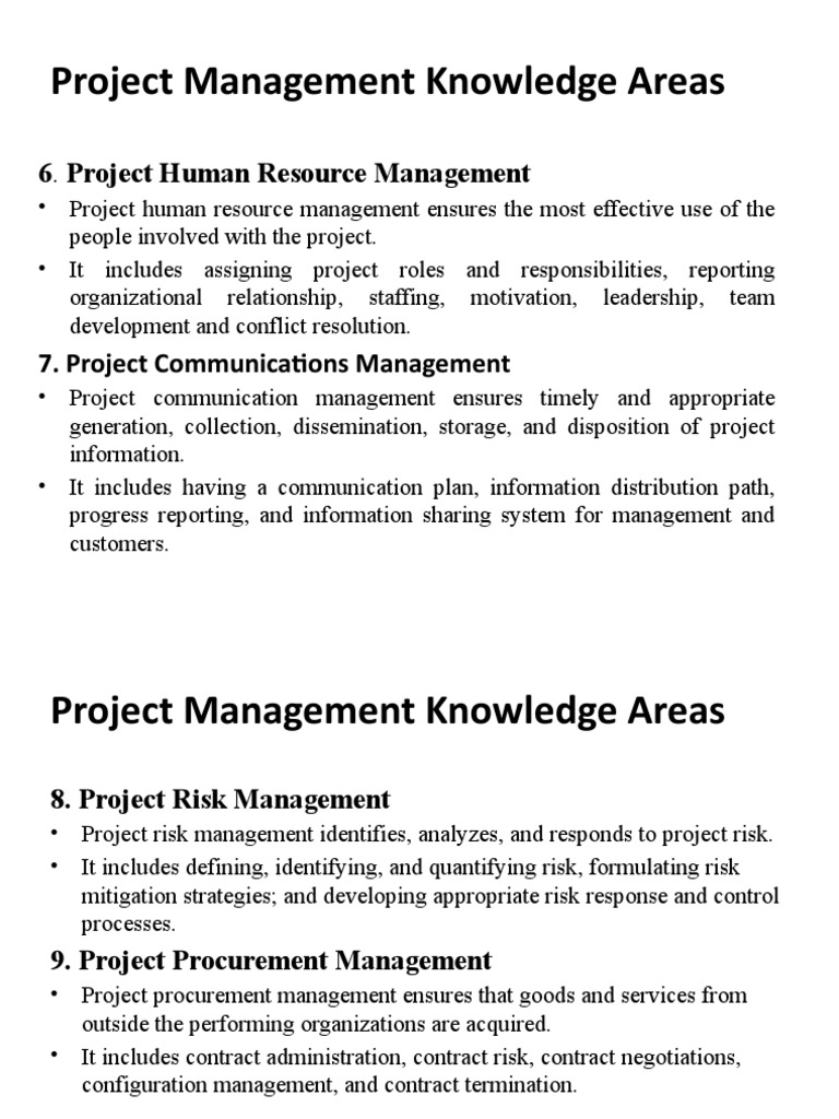 Project Management Knowledge Areas | PDF | Project Management | Risk ...
