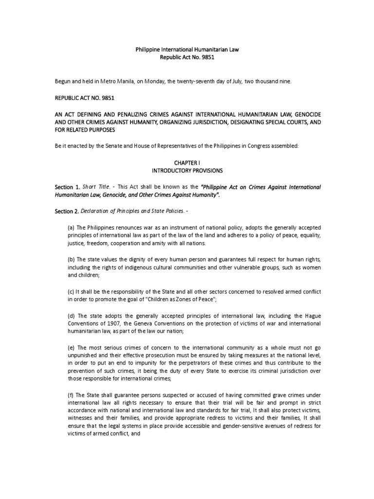 RA NO. 9851 | Victimology | International Humanitarian Law