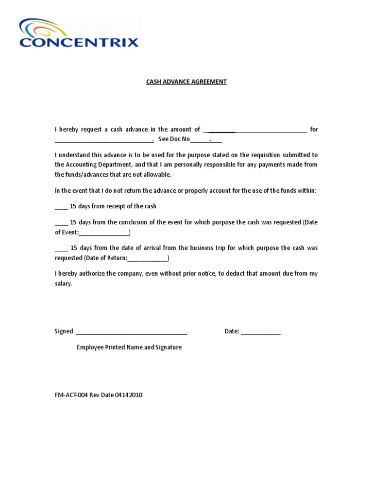 Cash Advance Request Form | PDF | Finance & Money Management