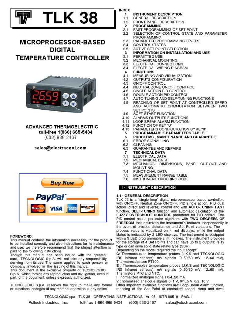 TLK 38 Controller Installation & Setup Manual | PDF | Power Supply ...