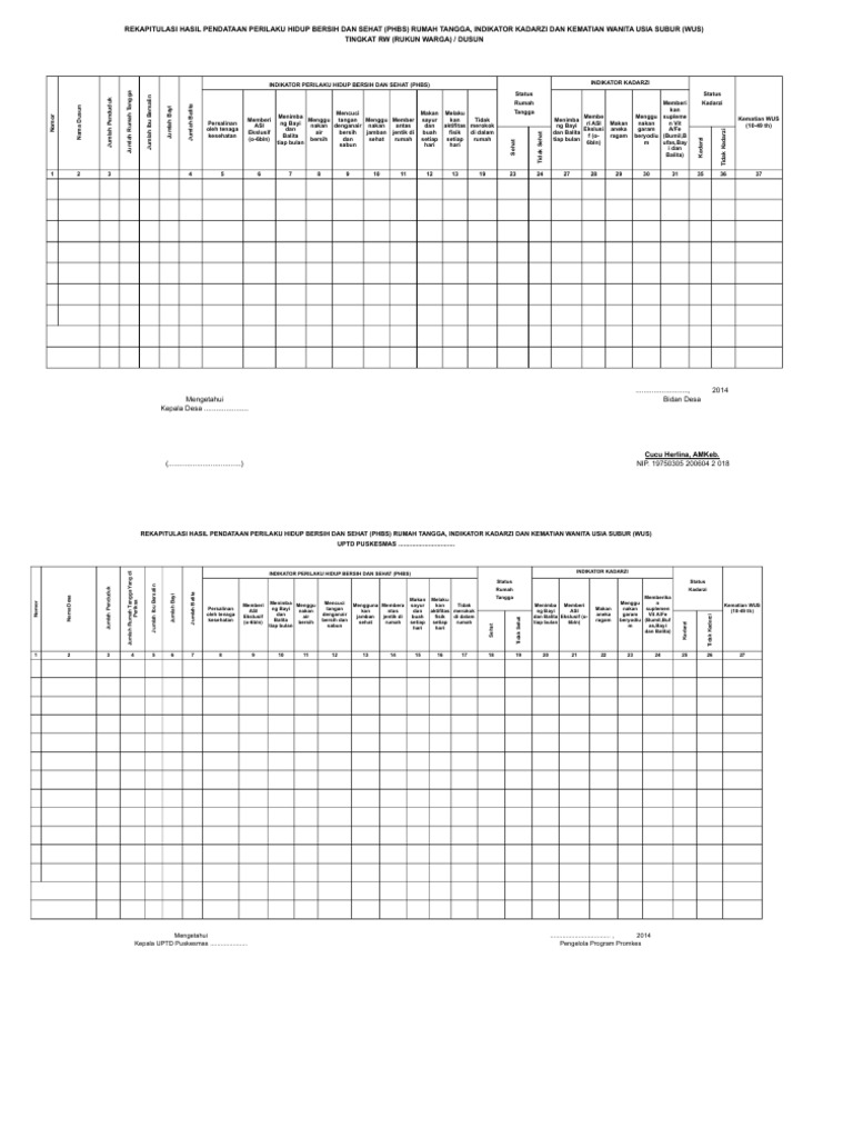 Format Pendataan PHBS | PDF