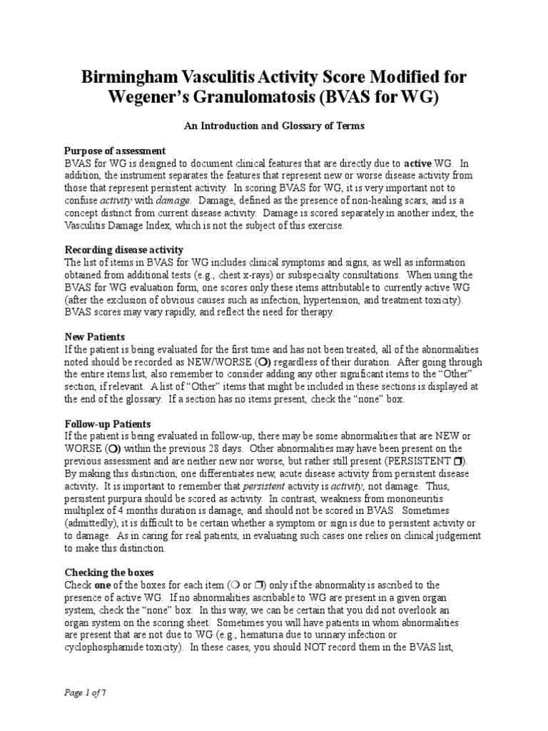 BVAS WG Instructions Manual | PDF | Peripheral Neuropathy | Health Sciences