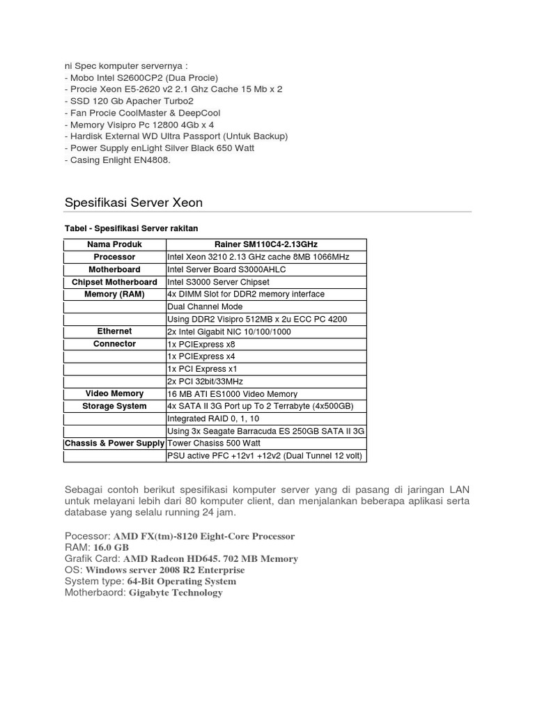 Spec Komputer Server | PDF | Komputer