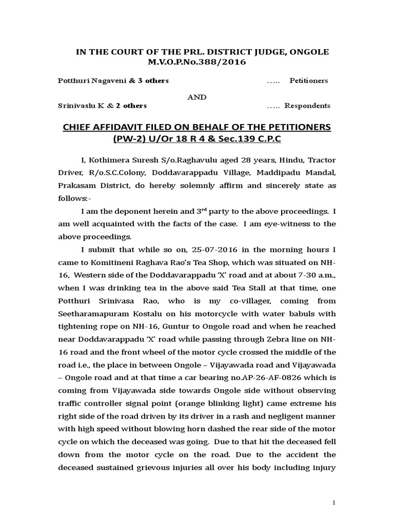 Chief Affidavit for M.V.O.P. No. 388/2016 | PDF | Violence | Transport