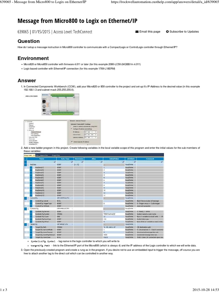 Micro800 to Logix Ethernet/IP Setup Guide | PDF | Tag (Metadata) | Information