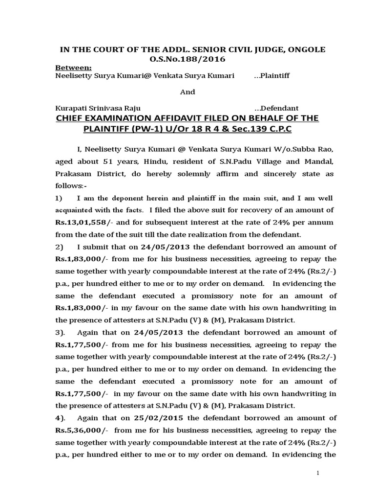 Chief Examination Affidavit Format | PDF | Promissory Note | Lawsuit